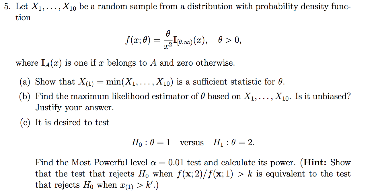 Solved 5. Let X1, ..., X10 be a random sample from a | Chegg.com