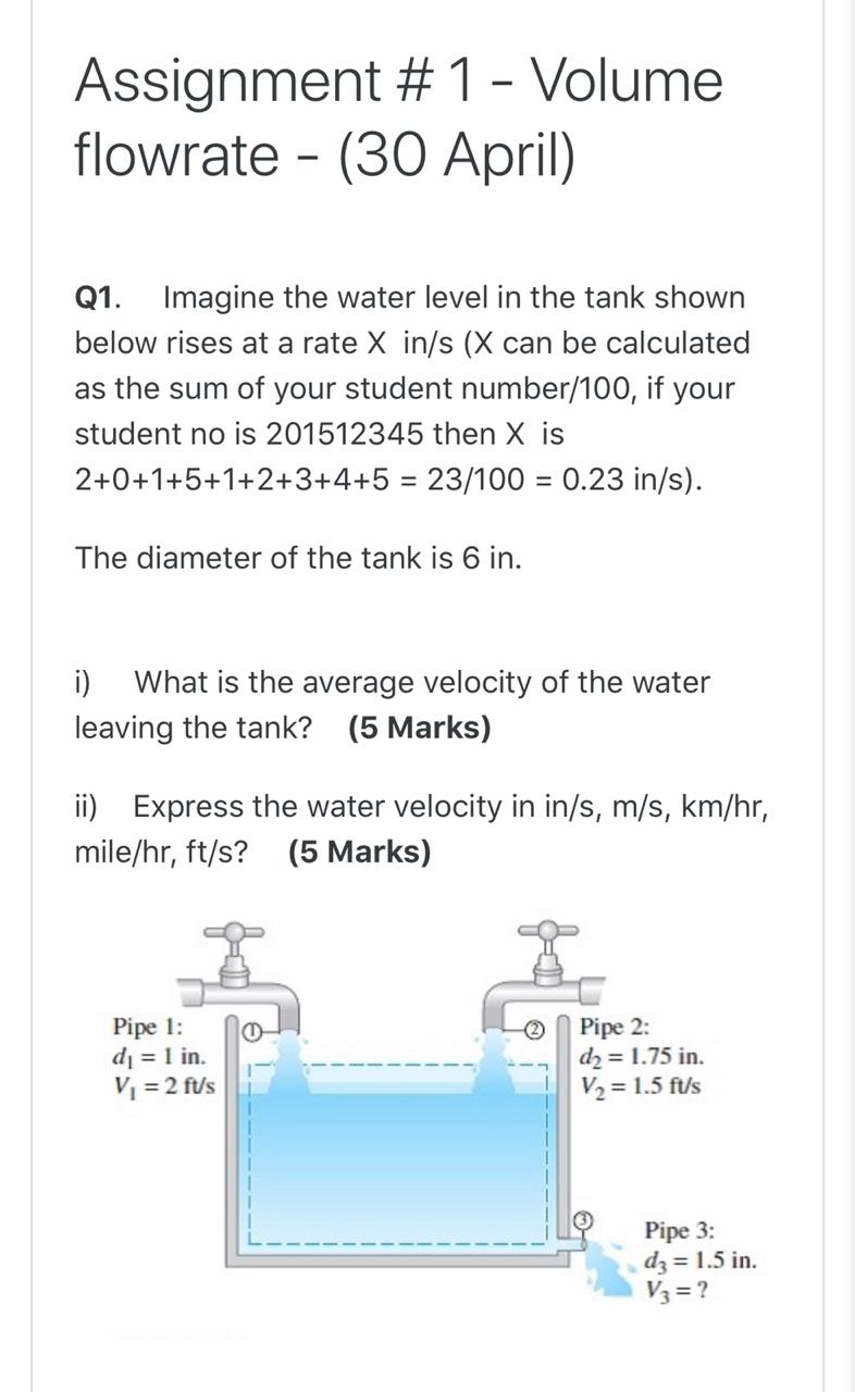 Solved Assignment #1 - Volume flowrate - (30 April) Q1. | Chegg.com