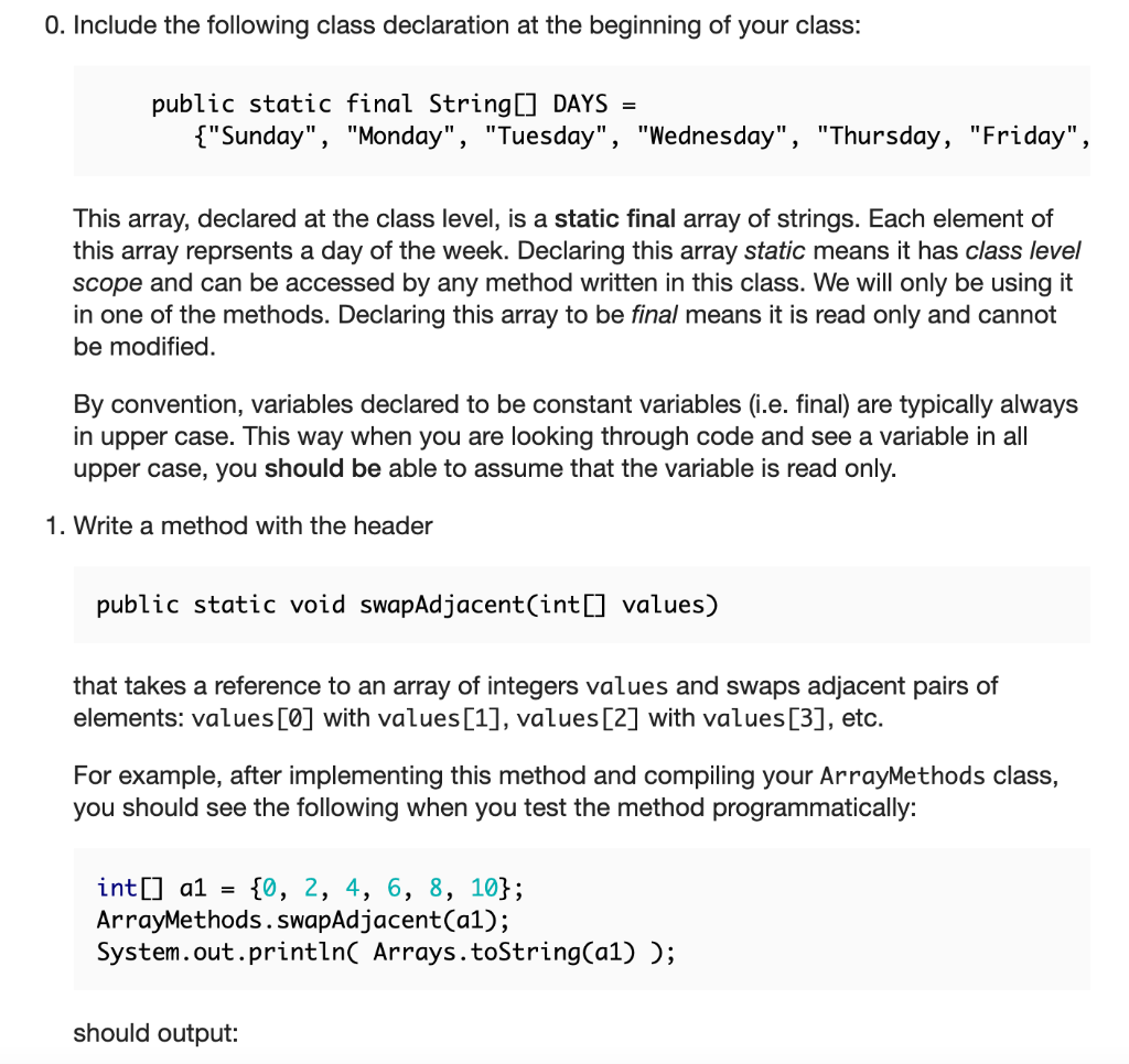 Solved Problem 7: Array-processing methods 20 points total | Chegg.com