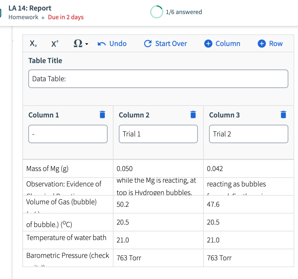 Lab Activity 14: Molar Volume of Hydrogen | Chegg.com