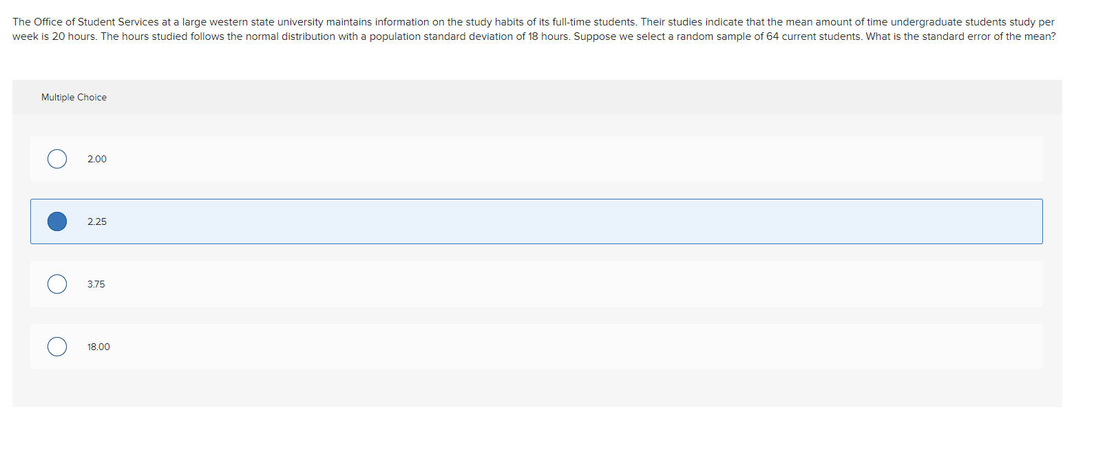 Solved Multiple Choice2.002.253.7518.00 | Chegg.com