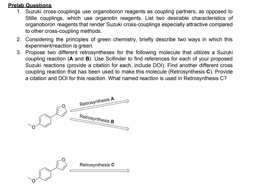 Solved Prelab Questions 1. Suzuki cross-couplings use | Chegg.com