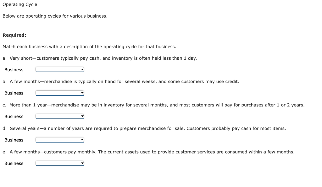 Solved Operating Cycle Below are operating cycles for | Chegg.com
