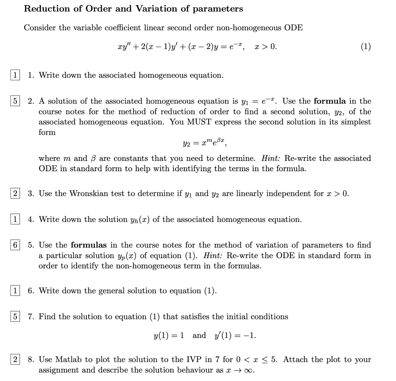 Solved Reduction of Order and Variation of parameters | Chegg.com