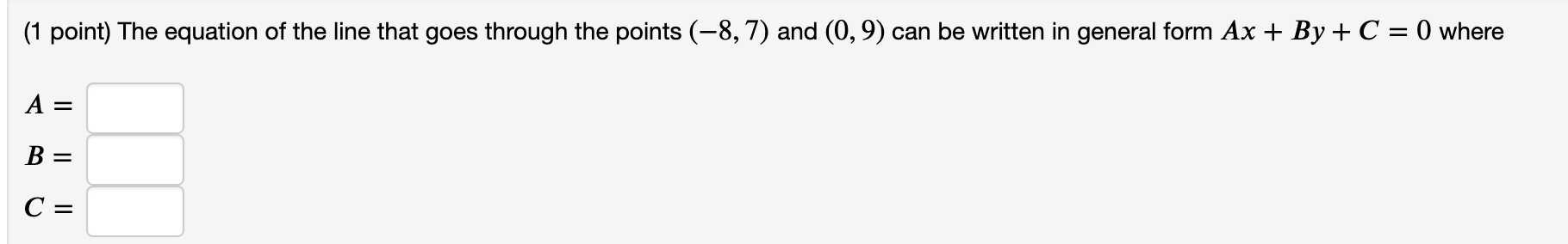 Solved (1 point) The equation of the line that goes through | Chegg.com