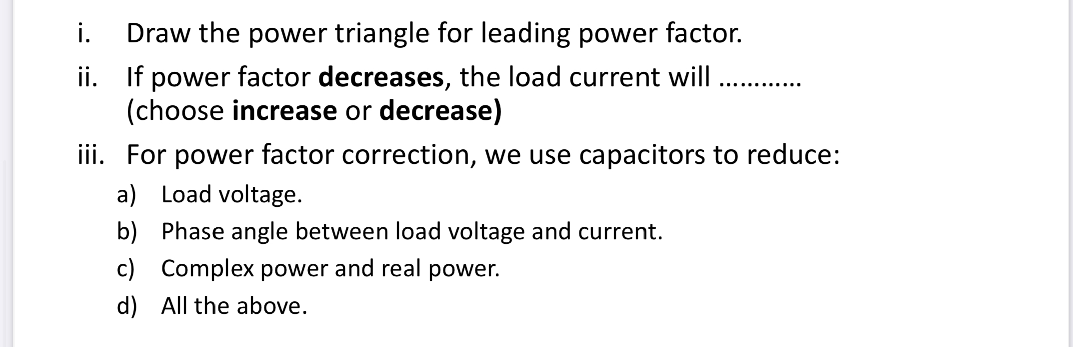 Solved i. ﻿Draw the power triangle for leading power | Chegg.com