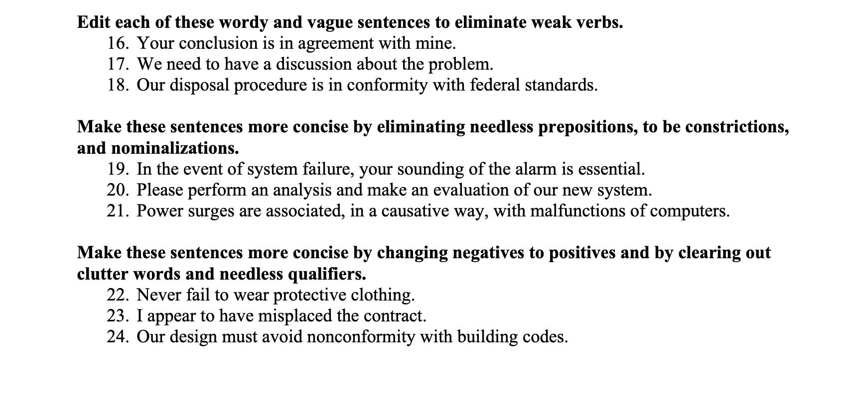 Solved Edit each of these wordy and vague sentences to | Chegg.com