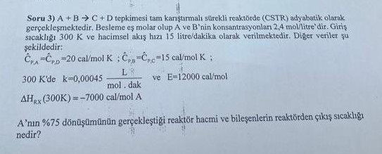 Solved Soru 3) A + B → C + D tepkimesi tam kanştumalı | Chegg.com