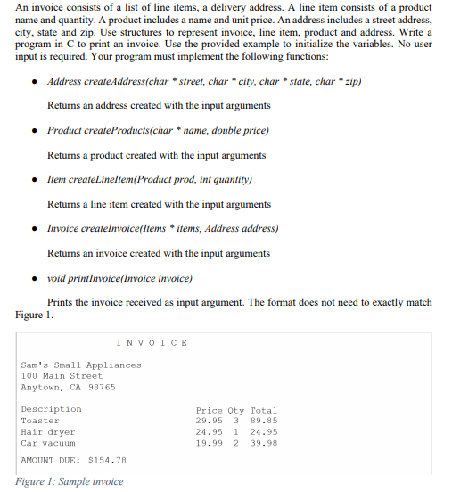 Solved An invoice consists of a list of line items, a | Chegg.com