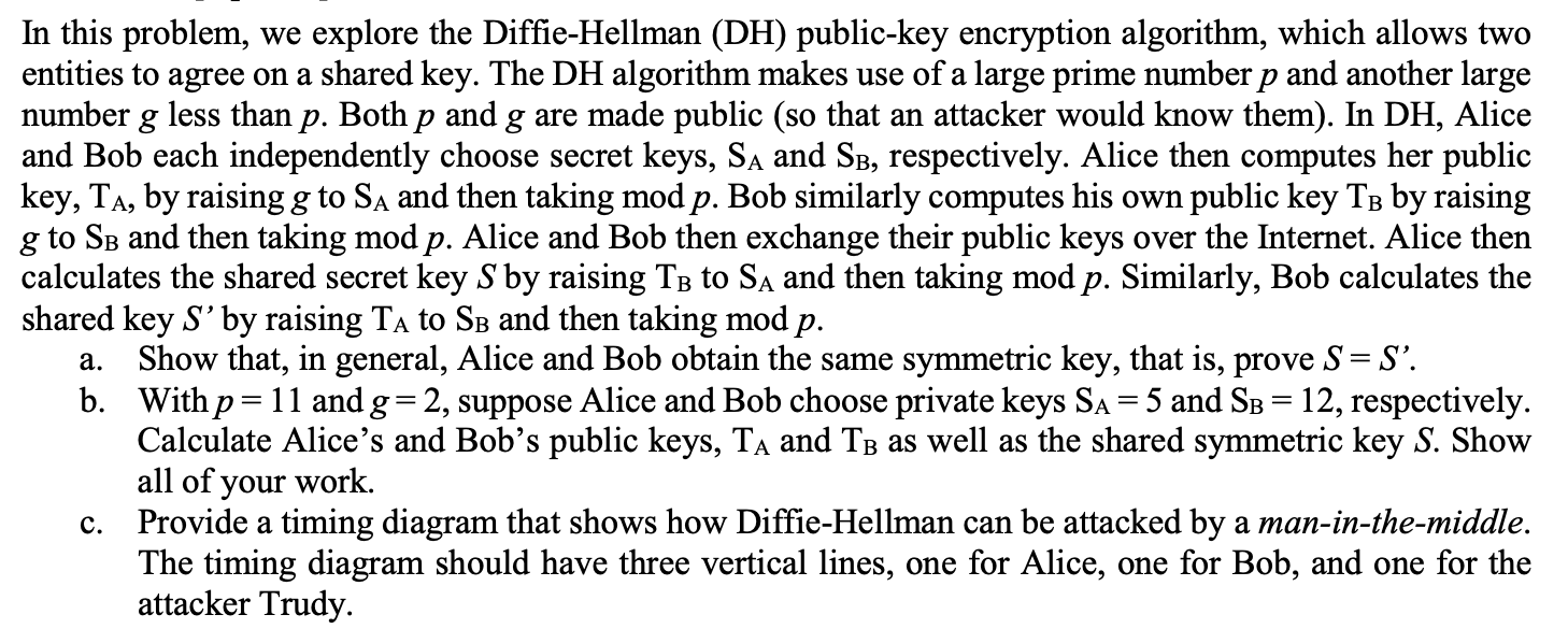 Solved In this problem, we explore the Diffie-Hellman (DH) | Chegg.com