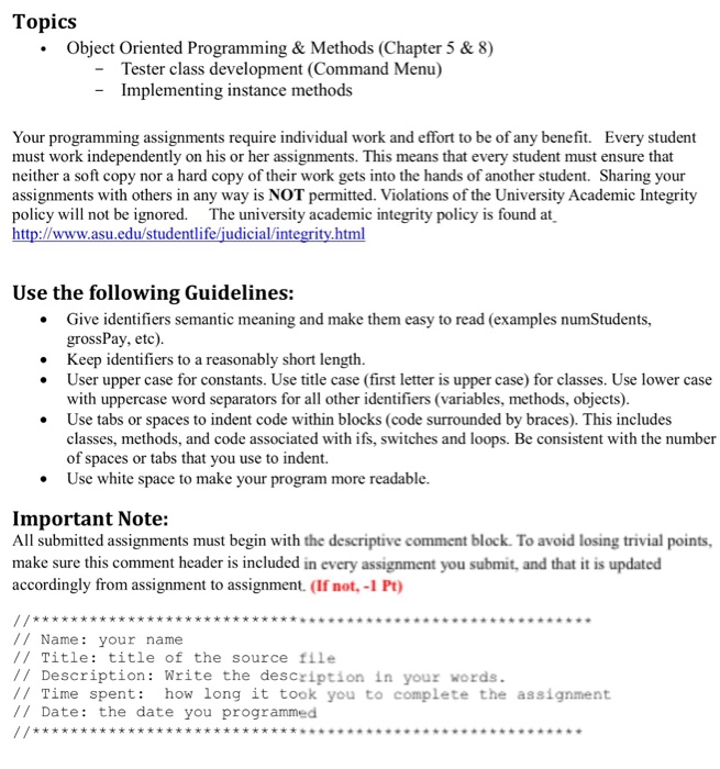 Solved Topics .Object Oriented Programming& Methods (Chapter | Chegg.com
