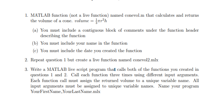 Solved 1. MATLAB function (not a live function) named | Chegg.com