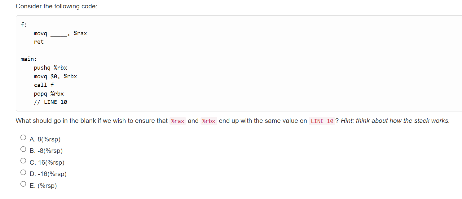 Solved Consider the following two functions: funA: movq | Chegg.com