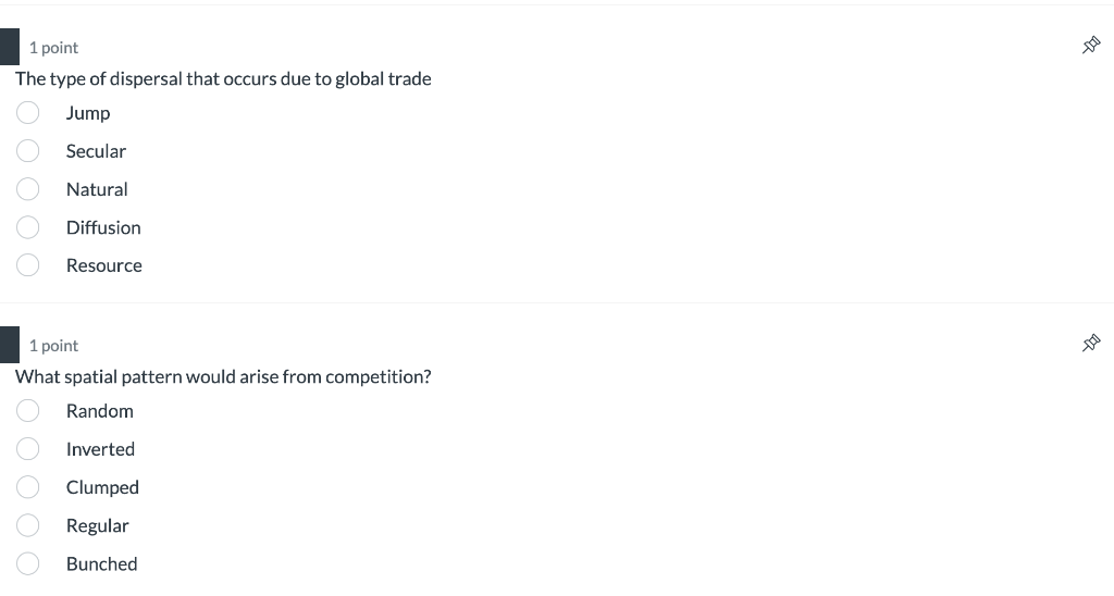Solved 1 point The type of dispersal that occurs due to | Chegg.com
