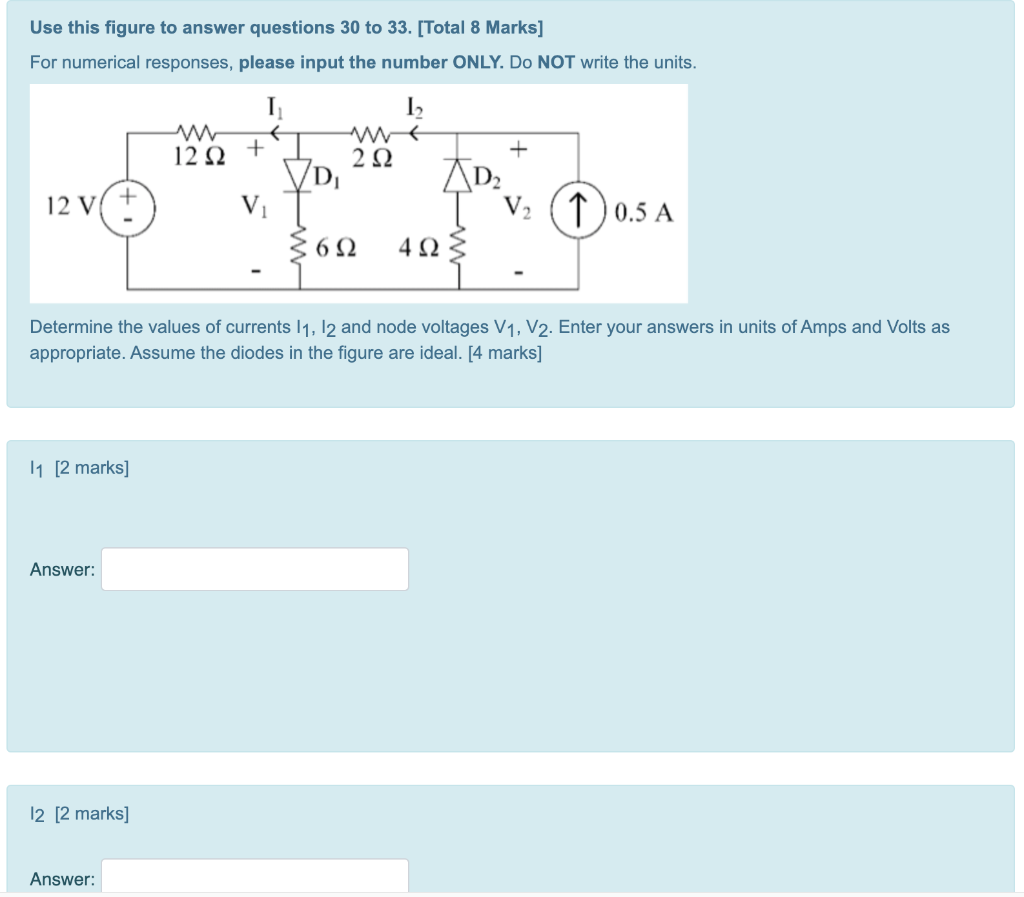 Solved Determine the values of currents I1, I2 and node | Chegg.com