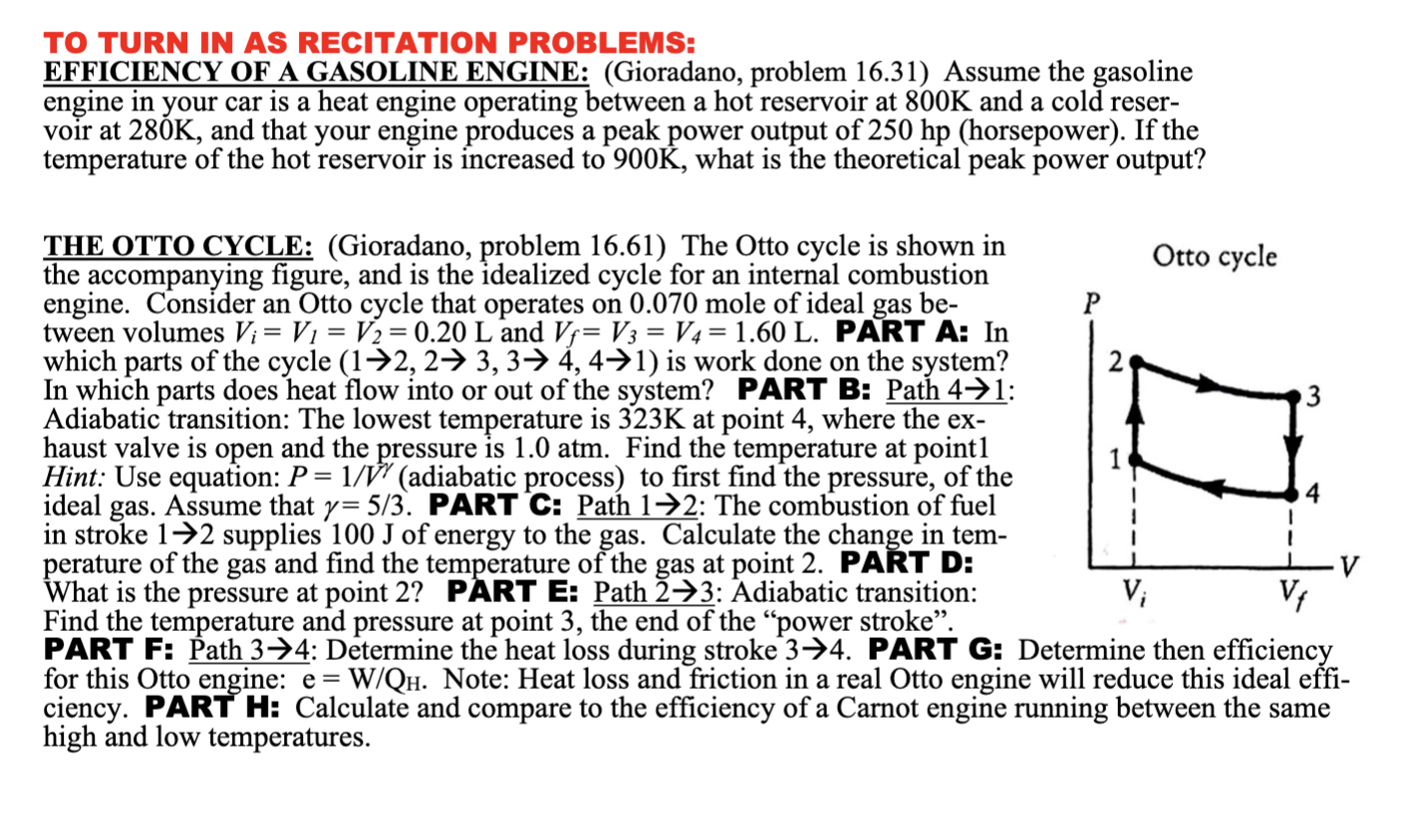 Solved TO TURN IN AS RECITATION PROBLEMS: EFFICIENCY OF A | Chegg.com