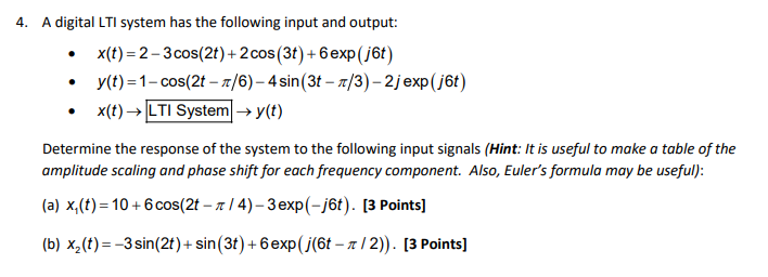 4. A digital LTI system has the following input and | Chegg.com