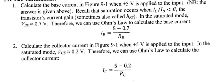 Solved 1. Calculate the base current in Figure 9-1 when +5 V | Chegg.com