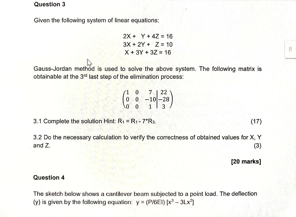 Solved Question 3 Given the following system of linear | Chegg.com