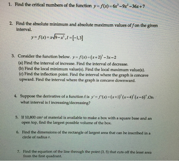Solved Find the critical numbers of the function y = f(x) = | Chegg.com