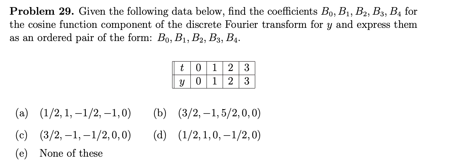 Solved Problem 29. ﻿Given the following data below, find the | Chegg.com