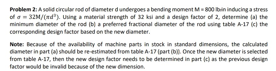 Solved Problem 2: A solid circular rod of diameter d | Chegg.com