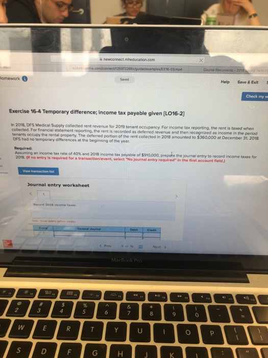 Solved omework Help Save& Exit Check my w Exercise 16-4 | Chegg.com