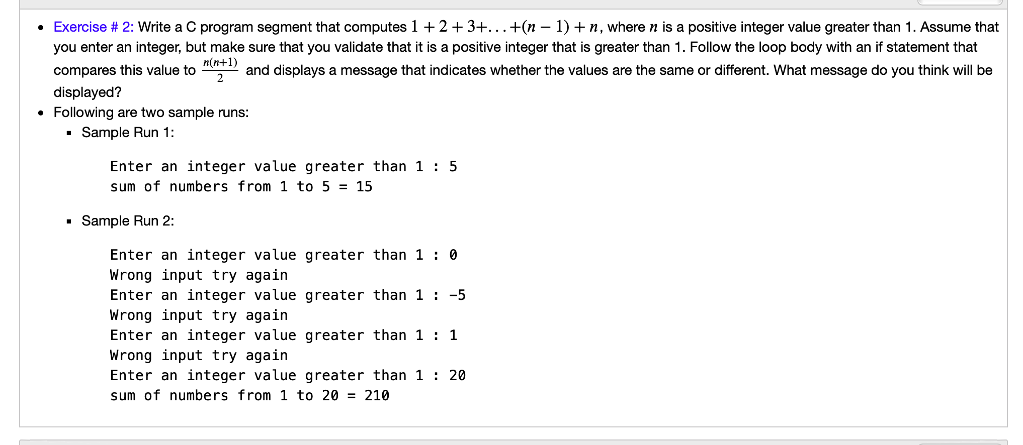 Solved Exercise # 2: Write a C program segment that computes | Chegg.com