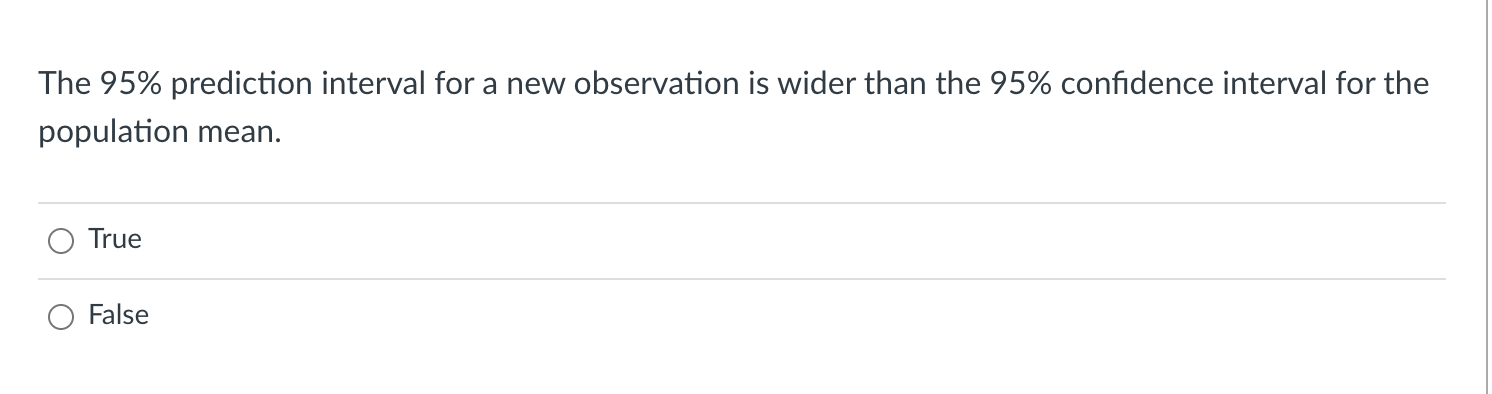 Solved The 95% prediction interval for a new observation is | Chegg.com