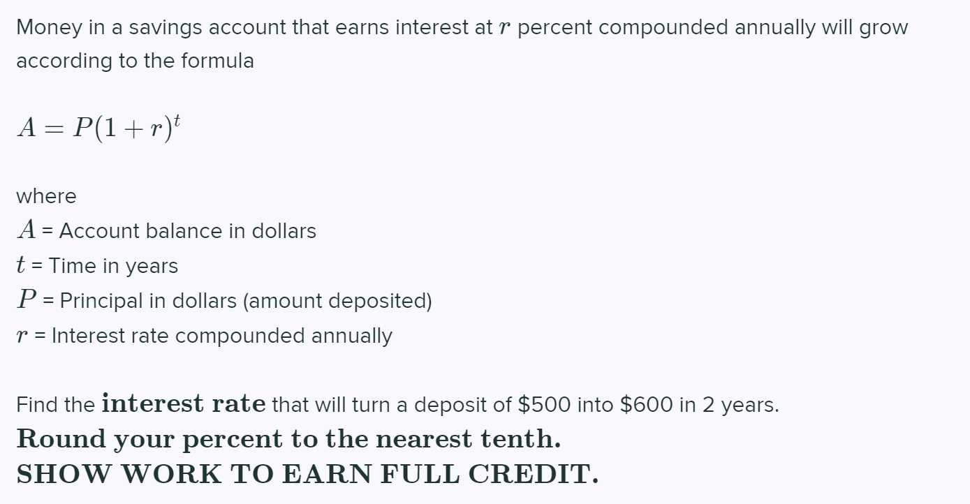 Solved Money in a savings account that earns interest at r | Chegg.com