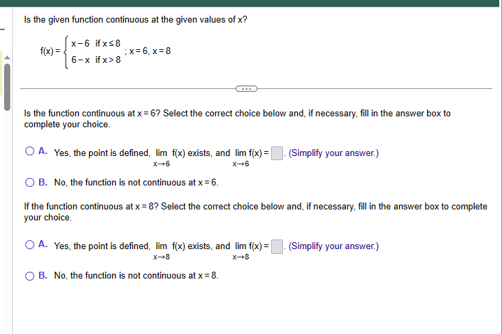 Solved Is the given function continuous at the given values | Chegg.com