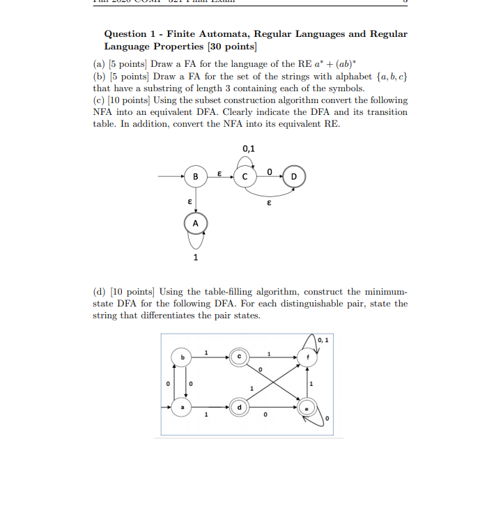 Solved Question 1 - Finite Automata, Regular Languages and | Chegg.com