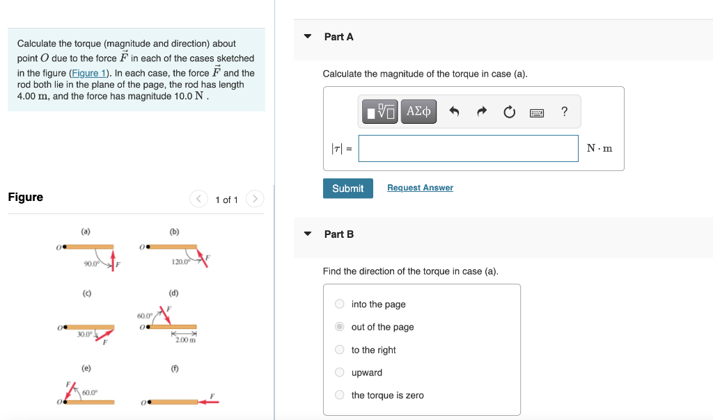Solved Calculate the torque (magnitude and direction) about | Chegg.com
