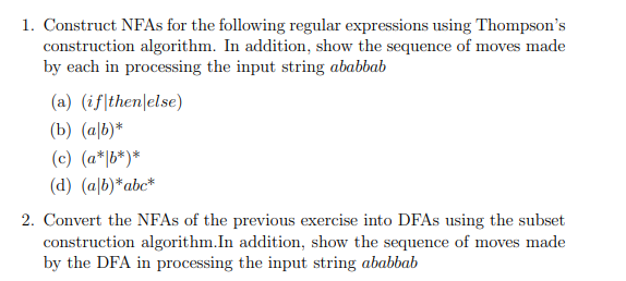 Solved 1. Construct NFAs for the following regular | Chegg.com