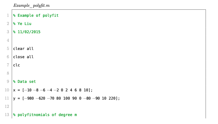 Solved Example_polyfit.m 1 % Example of polyfit 2 % Ye Liu 3 | Chegg.com