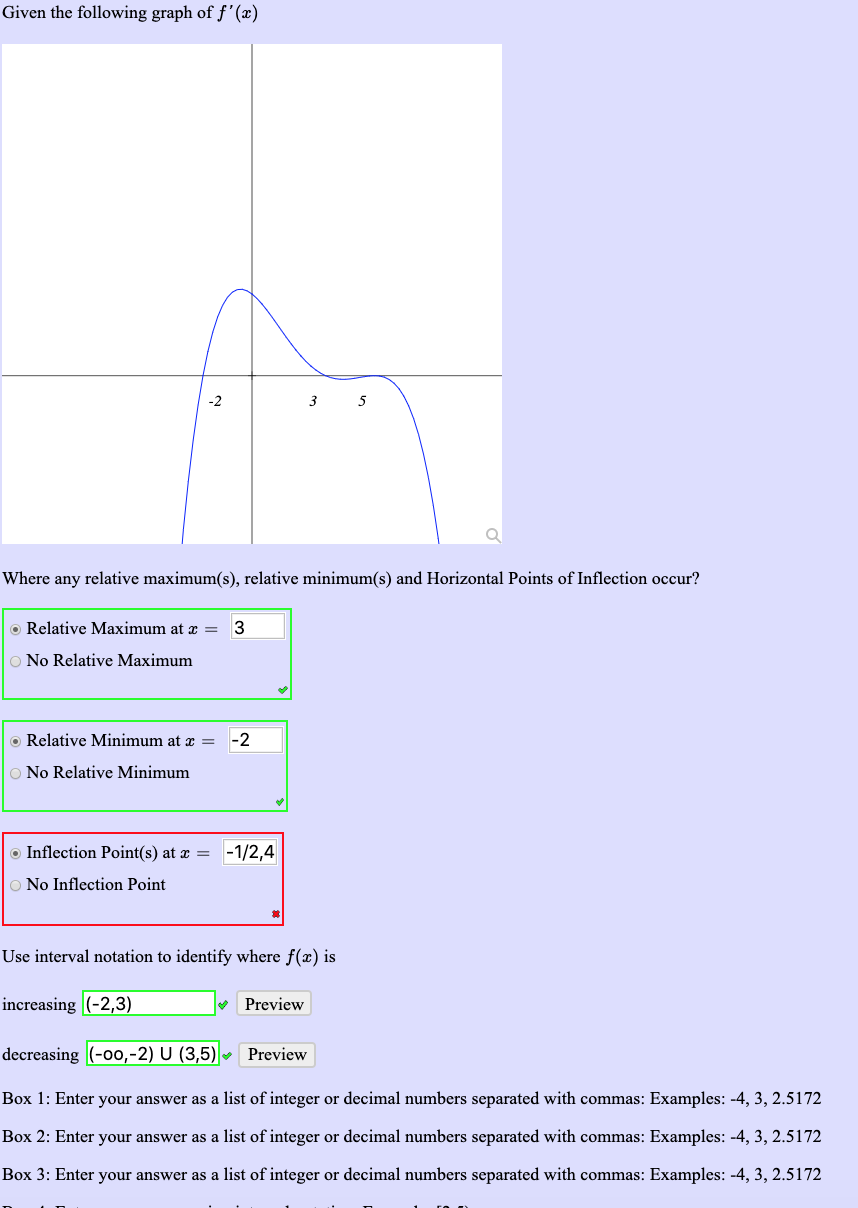 Solved Given the following graph of f'(x) 3 5 Where any | Chegg.com