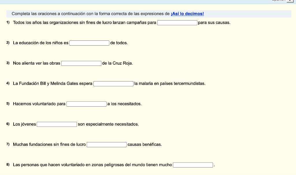 Completa Las Oraciones A Continuación Con La Forma Chegg