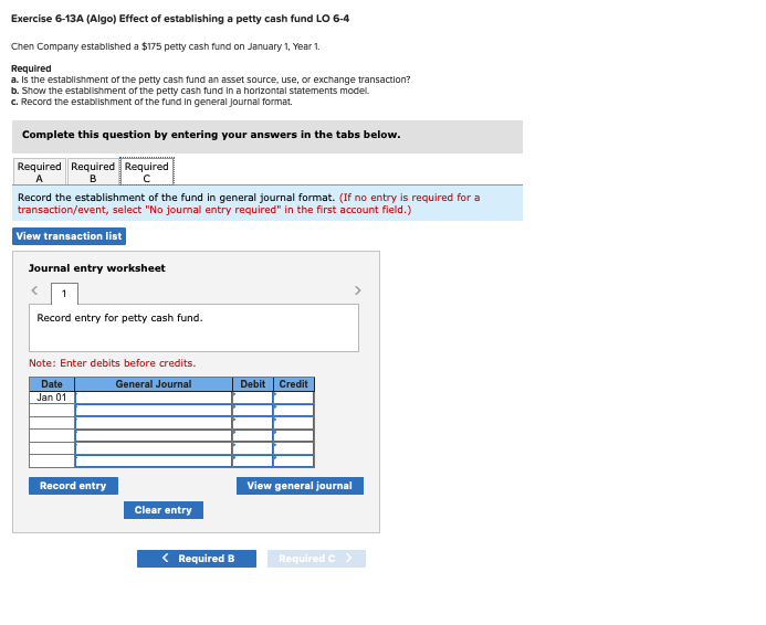 Solved Exercise 6-13A (Algo) Effect of establishing a petty | Chegg.com