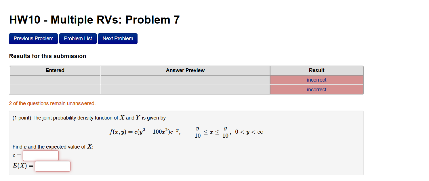 Solved HW10 - Multiple RVs: Problem 7 Previous Problem | Chegg.com