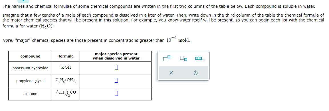 Solved The names and chemical formulae of some chemical | Chegg.com