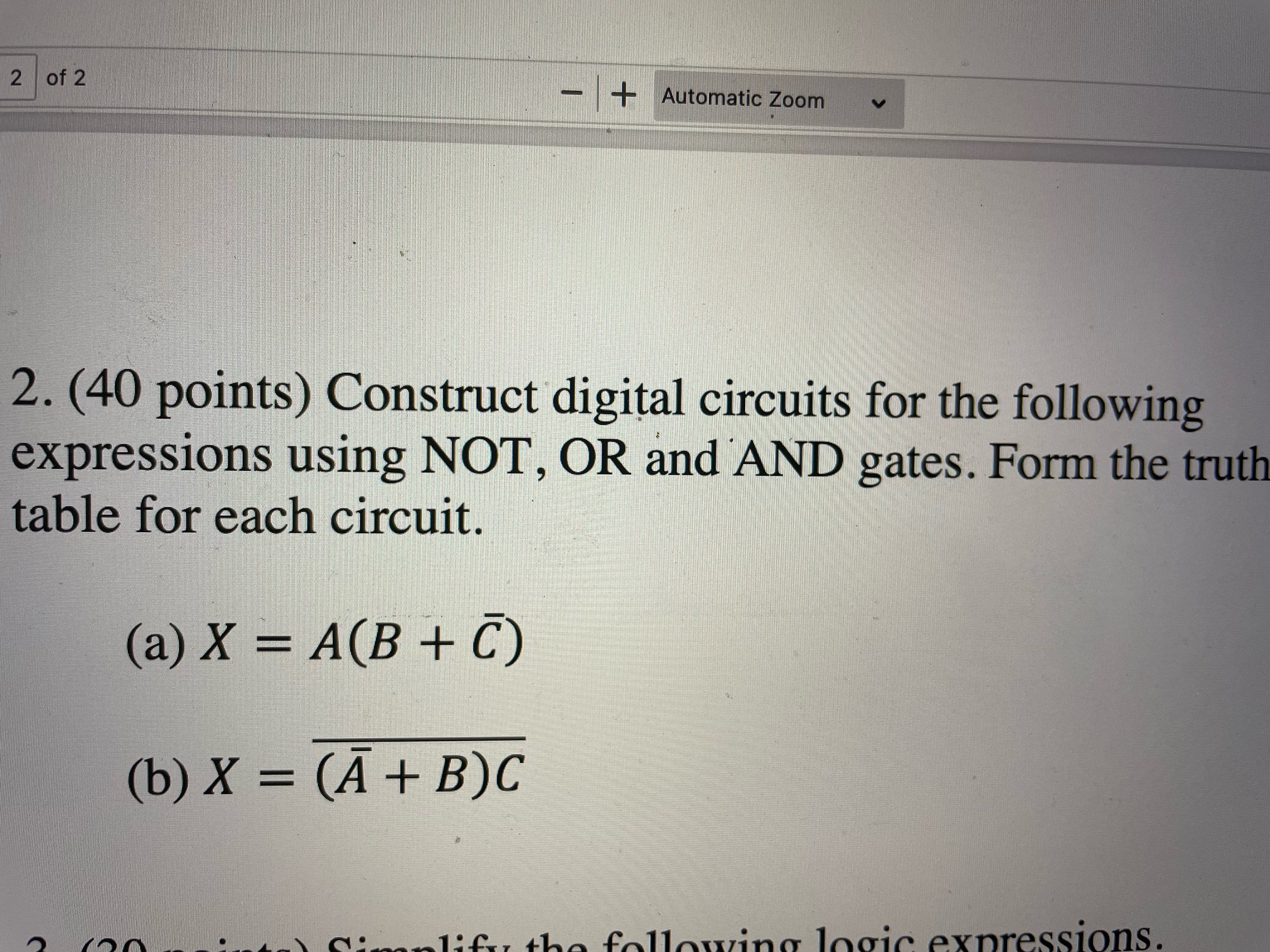 Solved (40 ﻿points) ﻿Construct digital circuits for the | Chegg.com