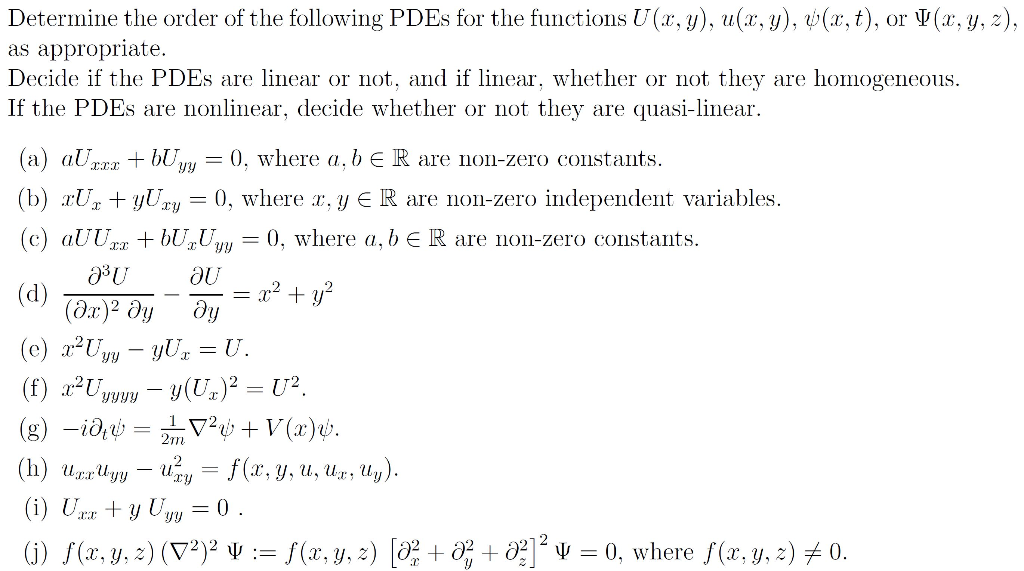 Solved Determine the order of the following PDEs for the | Chegg.com