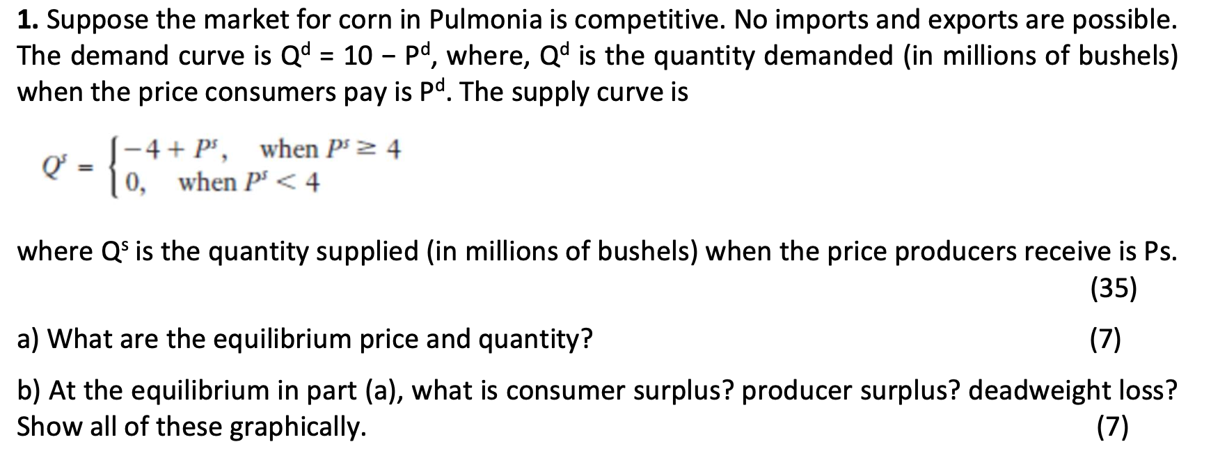 Solved 1. Suppose the market for corn in Pulmonia is | Chegg.com
