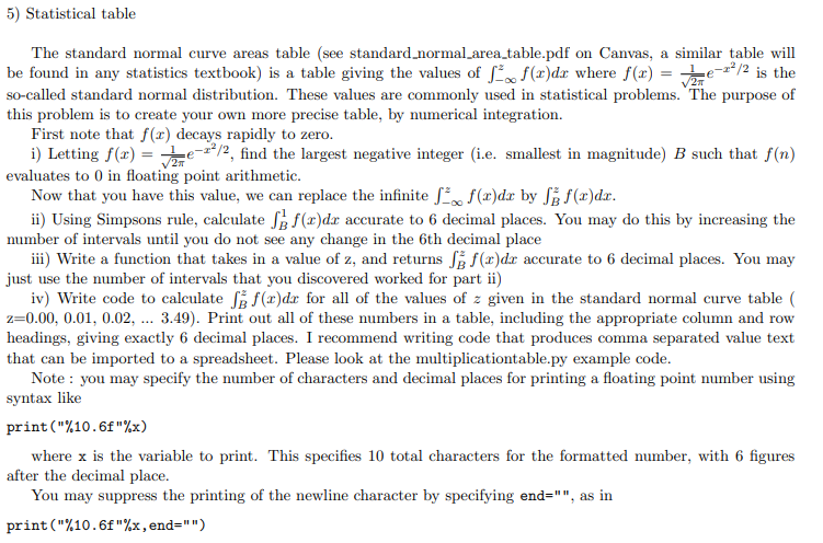 5) Statistical table The standard normal curve areas | Chegg.com