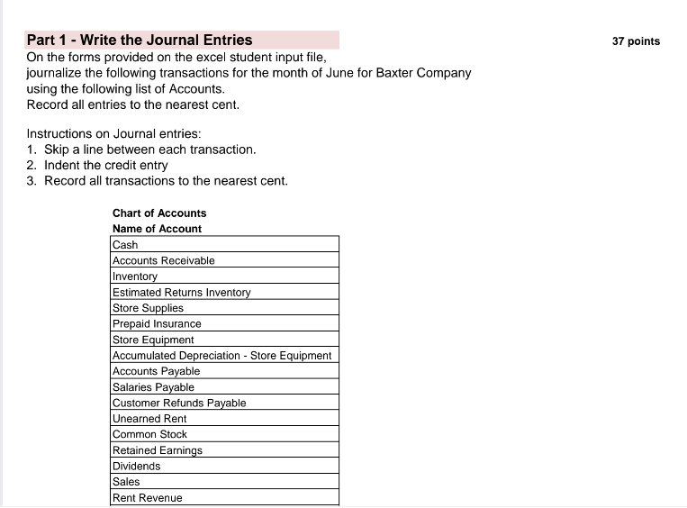 Part 1 - Write the Journal Entries On the forms | Chegg.com