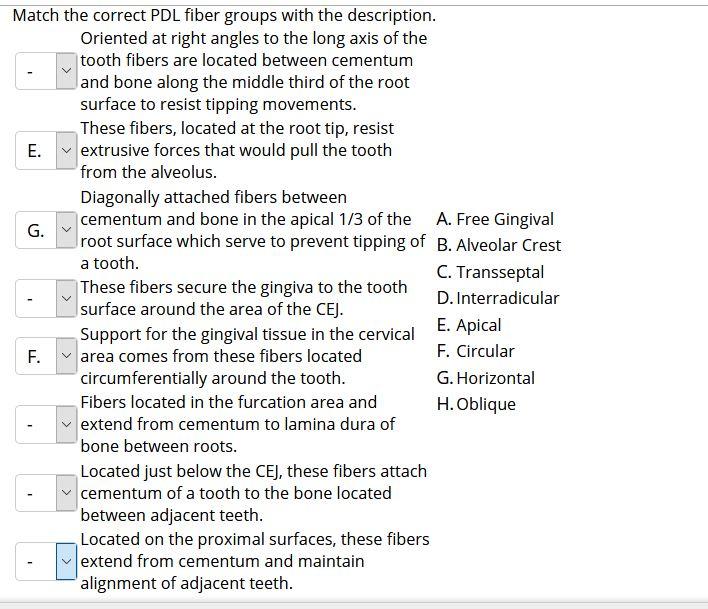 Solved Match the correct PDL fiber groups with the | Chegg.com