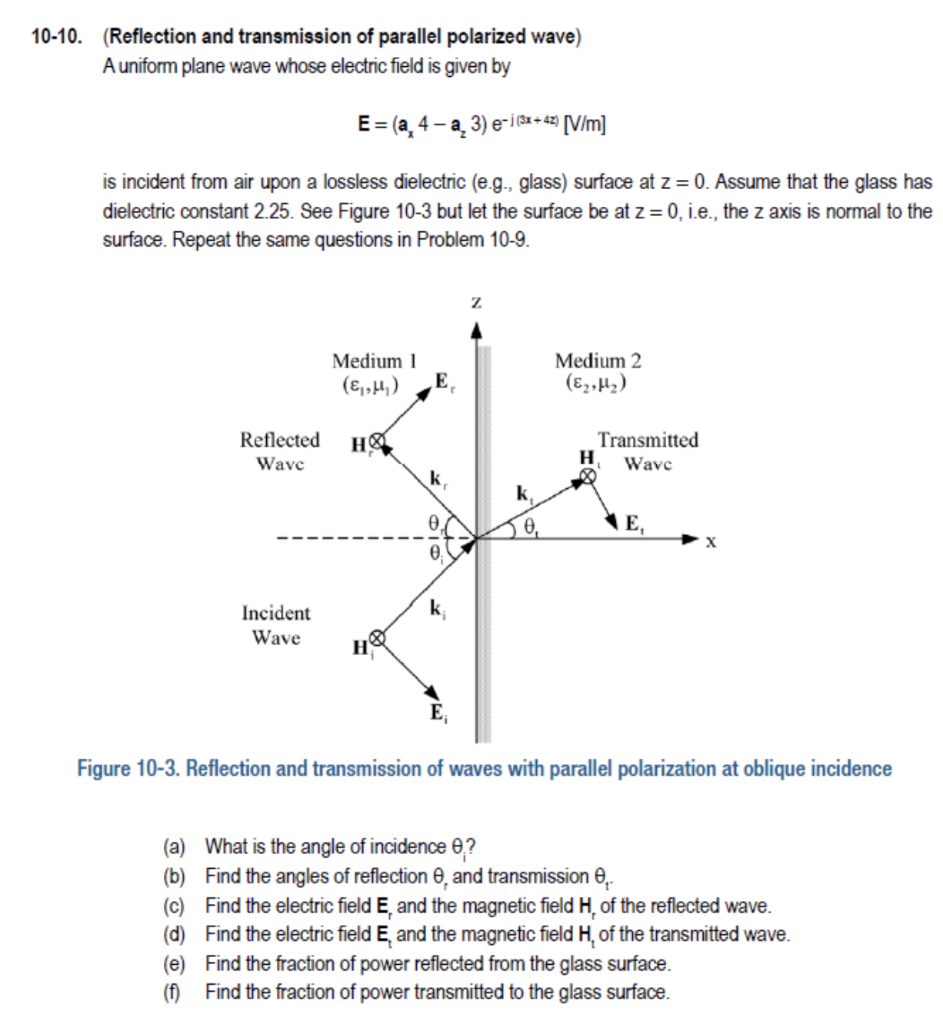 Solved 10-10. (Reflection and transmission of parallel | Chegg.com