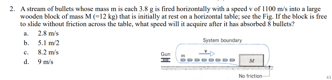 Solved 2. A stream of bullets whose mass m is each 3.8 g is | Chegg.com