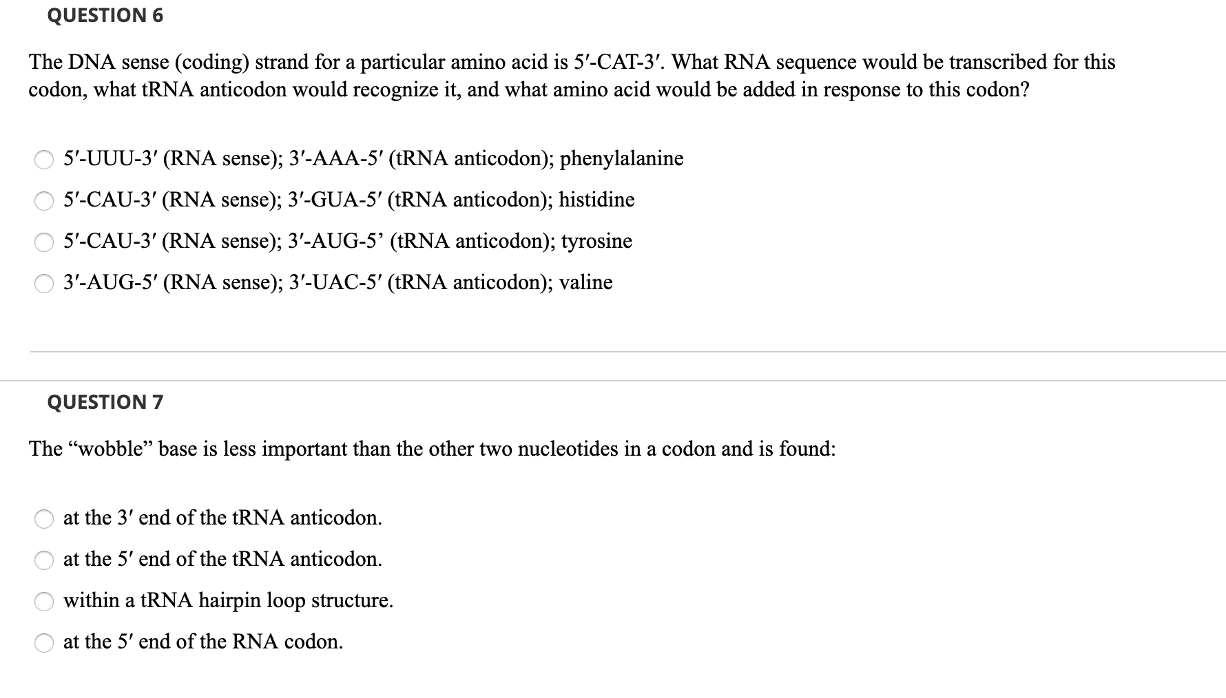 Solved QUESTION 6 The DNA sense (coding) strand for a | Chegg.com