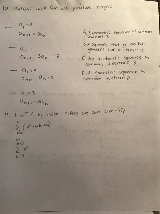 Solved Match: valid car all positive integer A geometric | Chegg.com